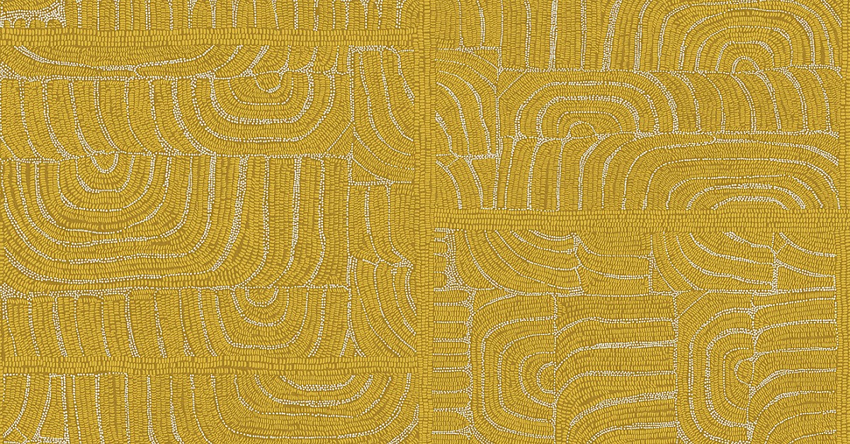 Yellow wallpaper all-over ethnic textile pearls | Khrôma by Masureel